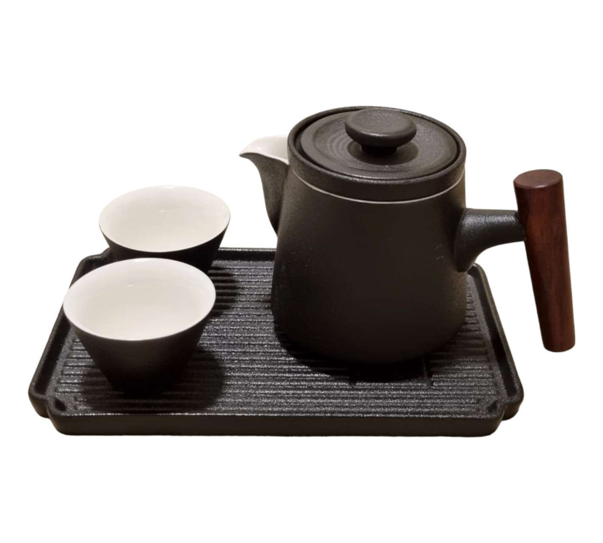 Teapot Set - Kung Fu Tea Set - Ceramic/Wood - 350ml - Black– Teas.com.au